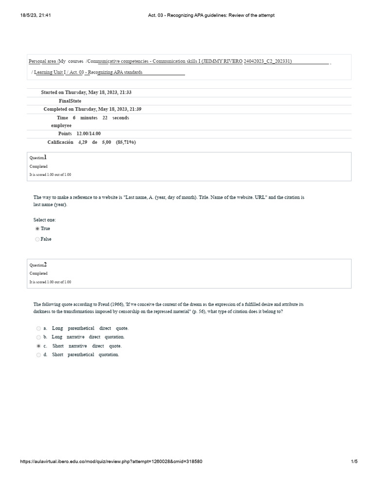 Act. 03 - Recognizing APA Standards - Review of The Attempt | PDF | Apa ...
