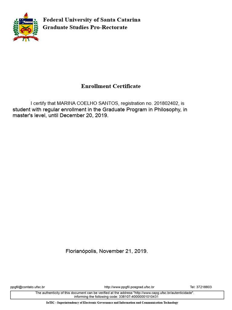 Enrollment Certificate | PDF