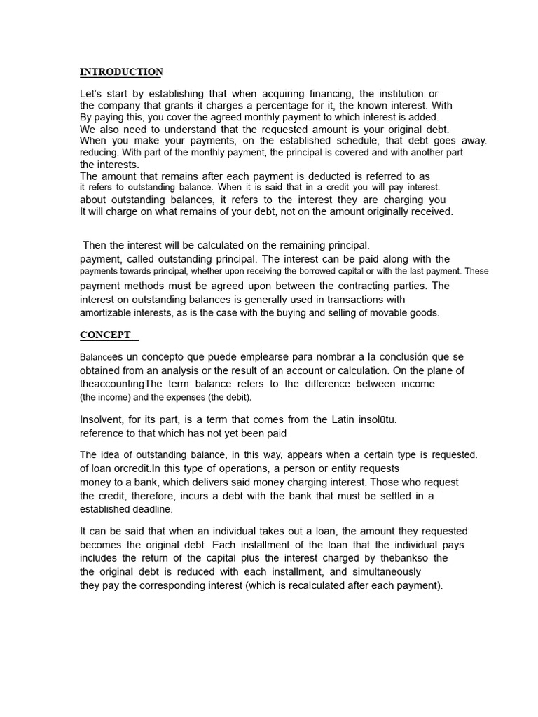 Summary of Outstanding Balances | PDF | Debt | Interest