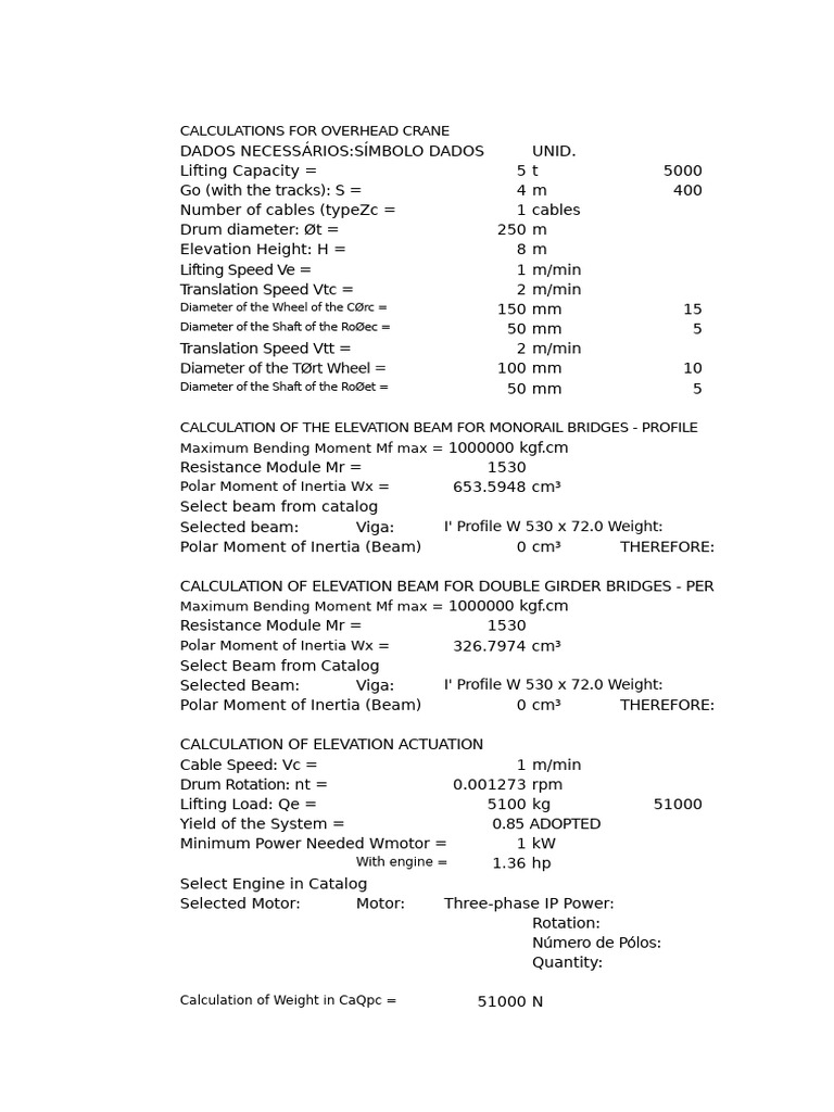 Overhead Crane Calculation Guide | PDF | Crane (Machine) | Torque