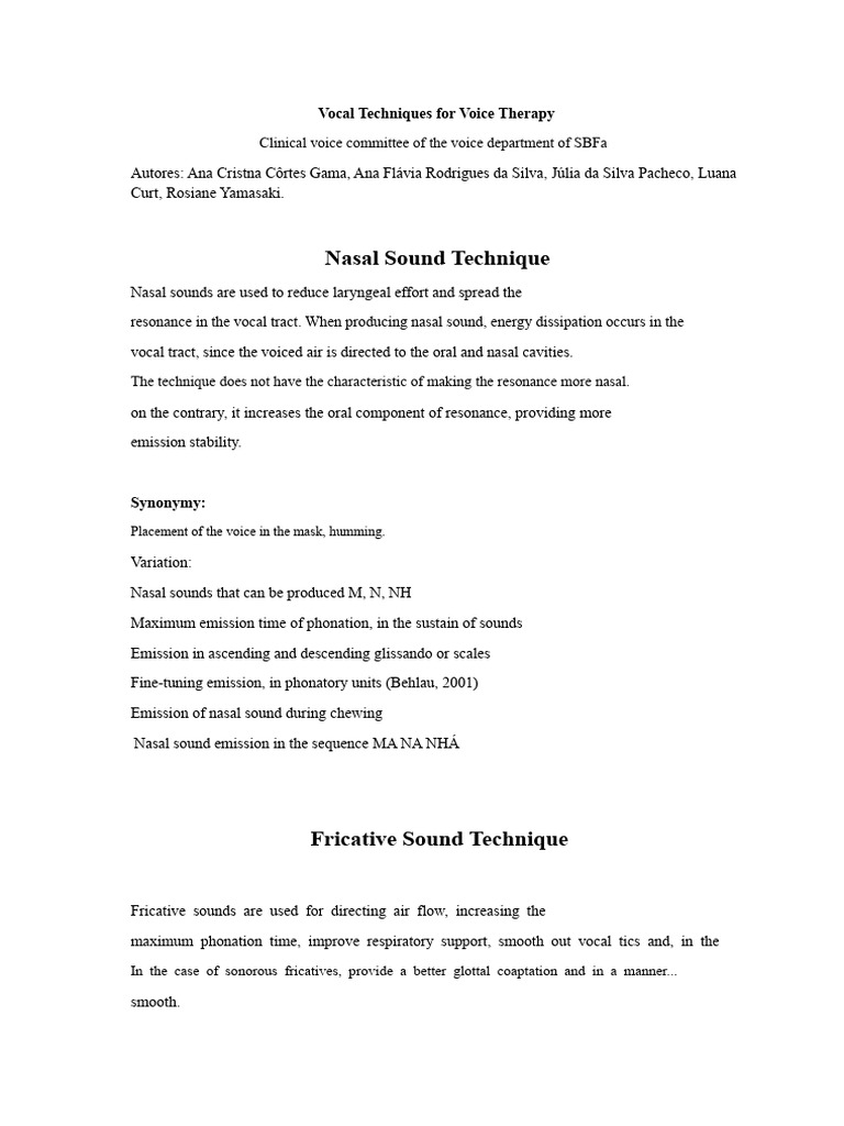 Vocal Techniques for Voice Therapy | PDF | Larynx | Human Voice
