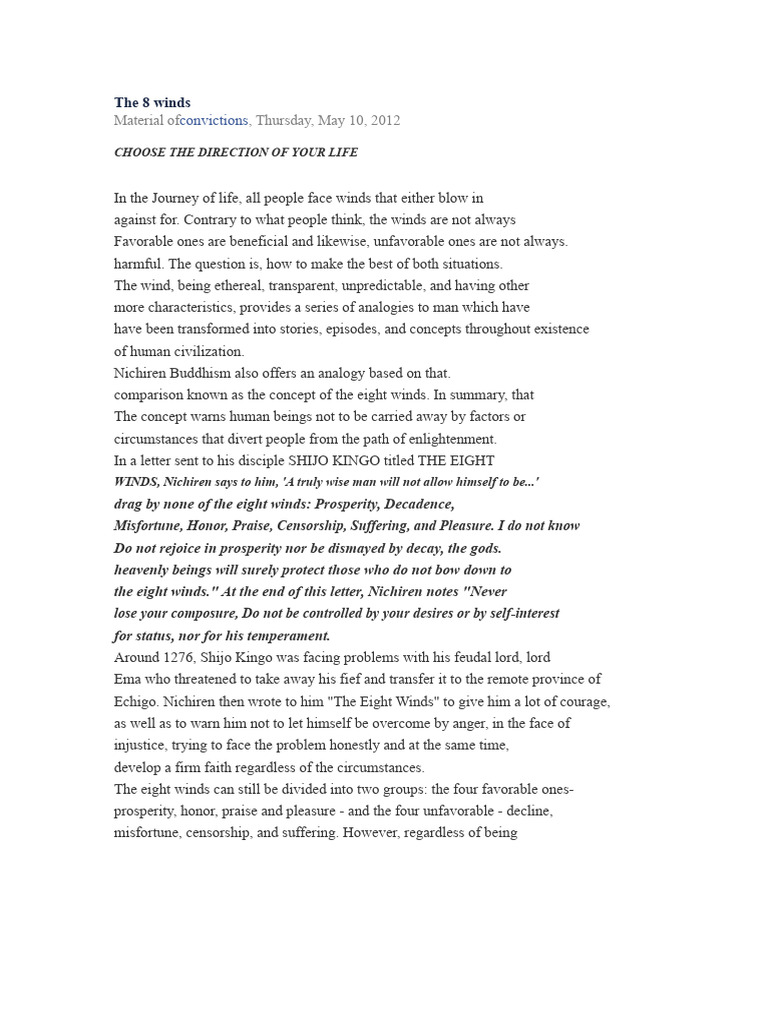 Understanding the Eight Winds in Life | PDF | Nichiren | Faith