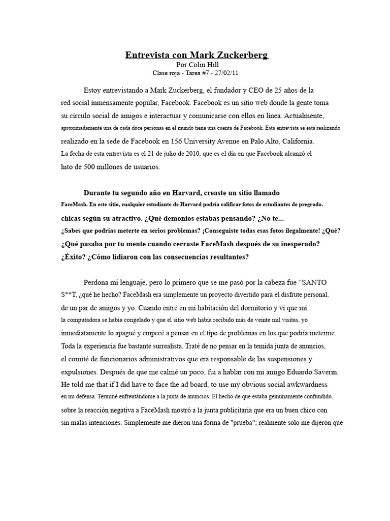 Entrevista Final Con Mark Zuckerberg | PDF | Facebook | Mark Zuckerberg