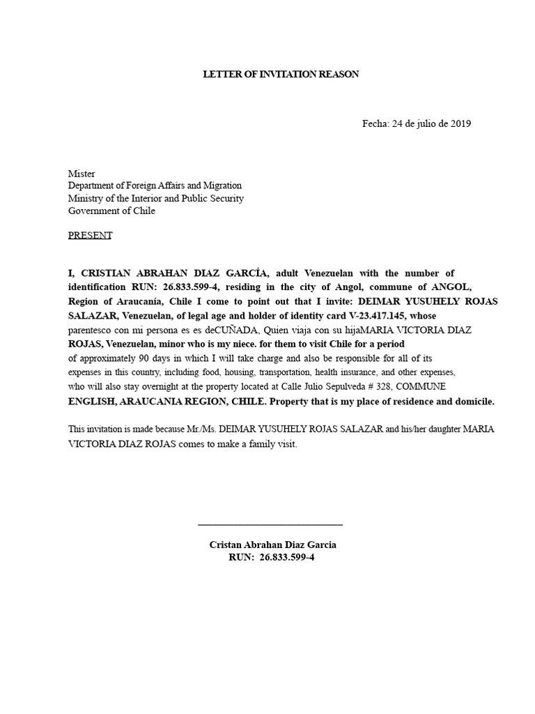 Invitation Letter Chile | PDF