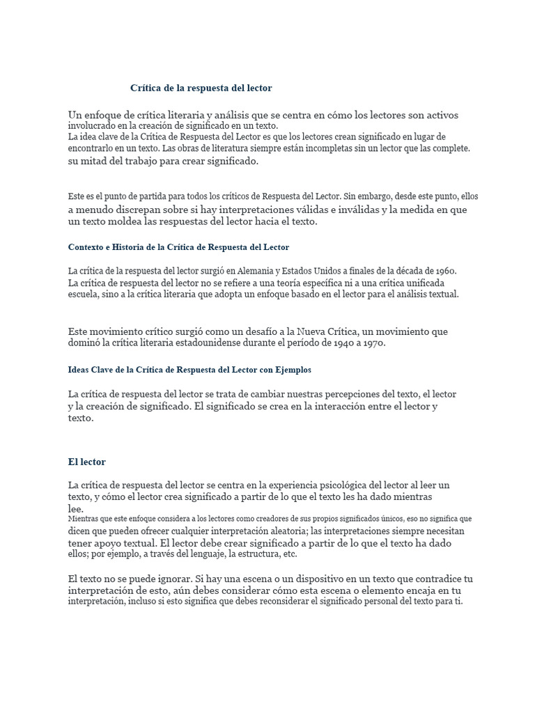 Crítica de La Respuesta Del Lector | PDF | Experiencia | Crítica literaria