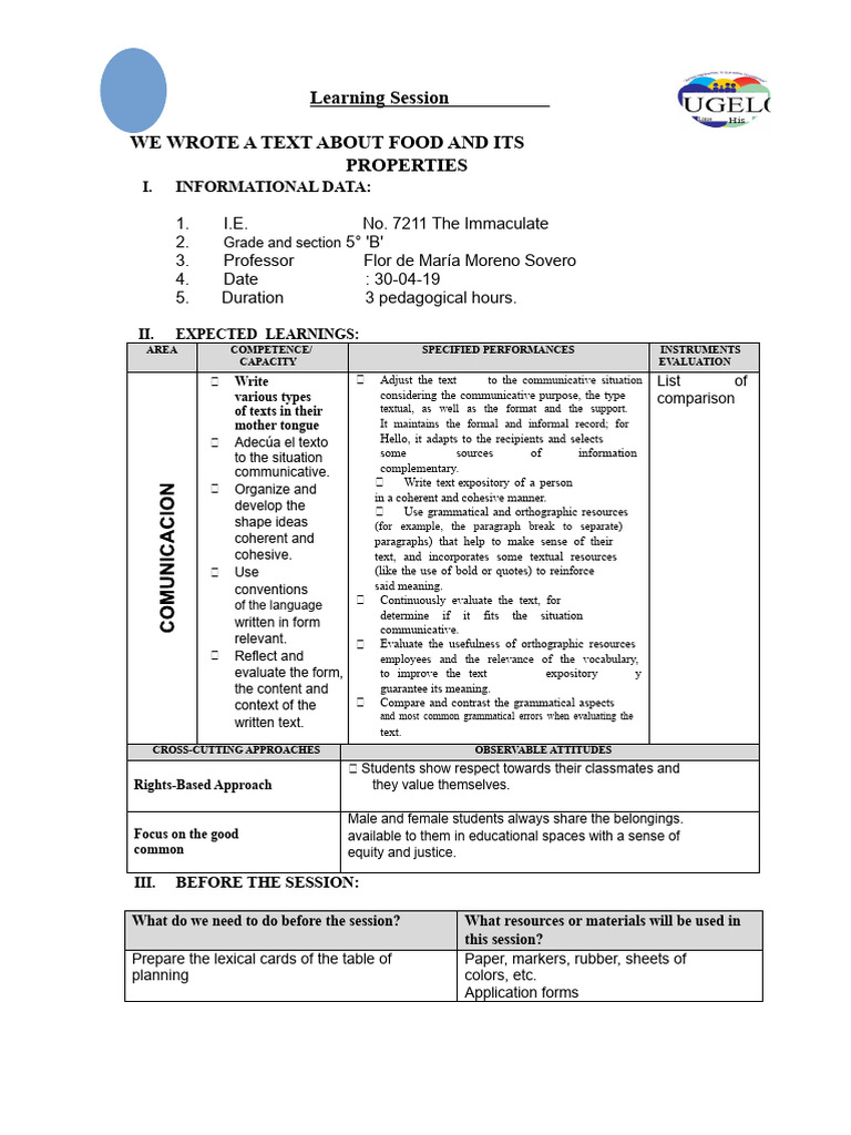 Writing Informative Texts on Food | PDF | Learning | Linguistics
