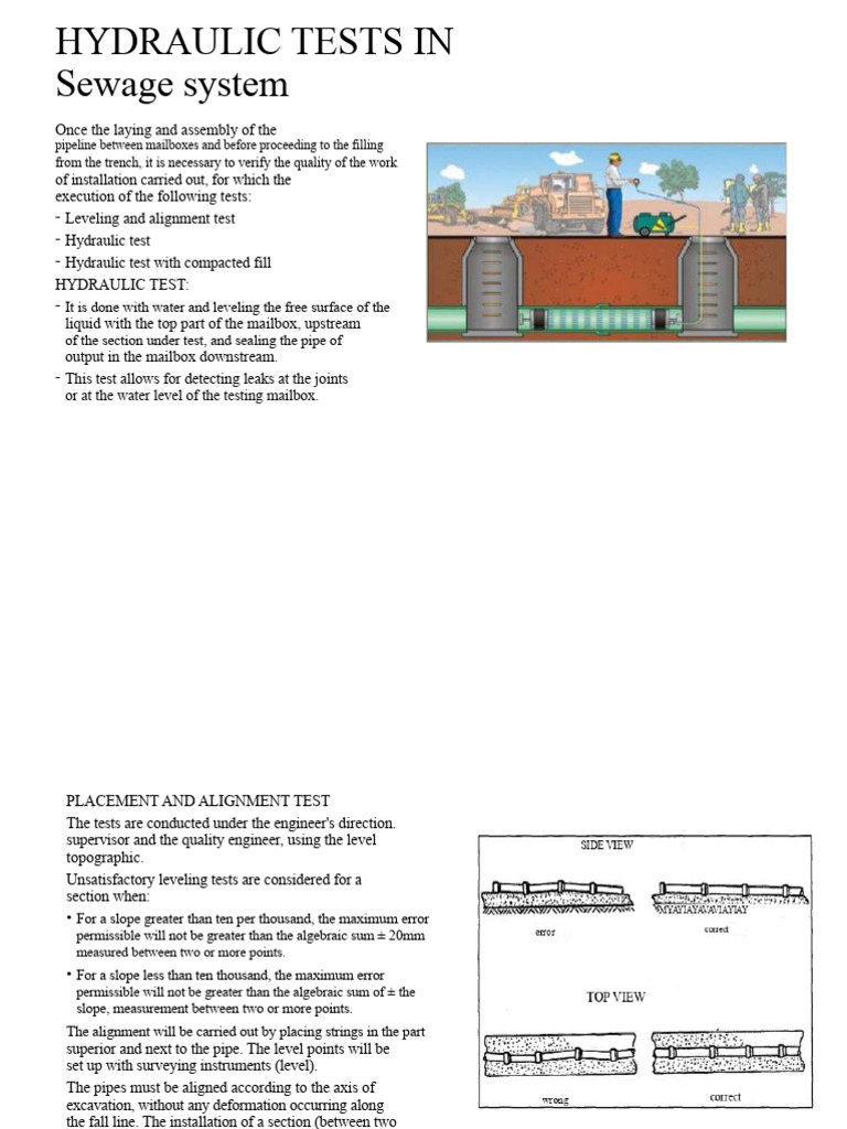 Hydraulic Tests in Sewage Systems | PDF | Sanitary Sewer | Leak