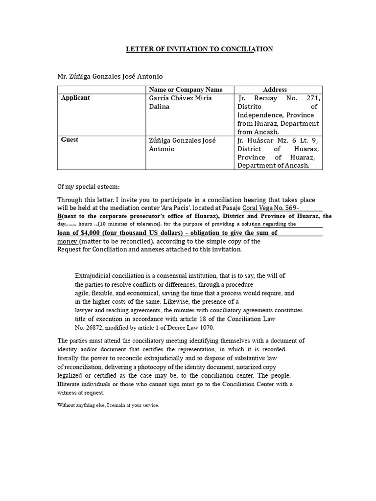 Conciliation Hearing Invitation Letter | PDF | Common Law | Government