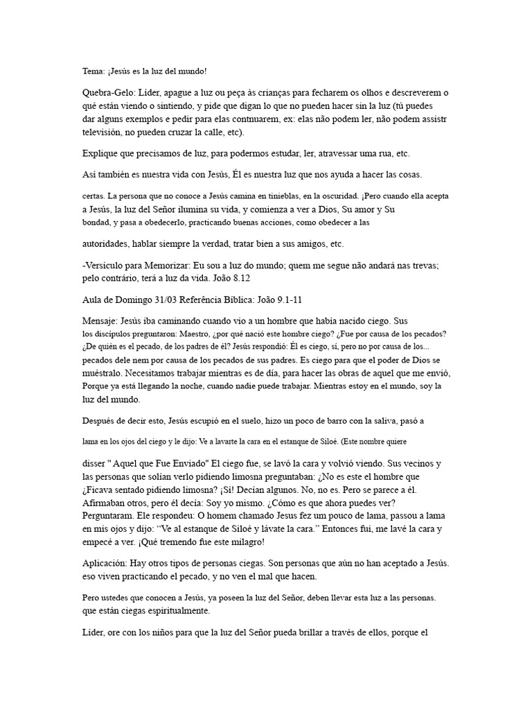 Tema Jesús Es La Luz Del Mundo | PDF | Jesús