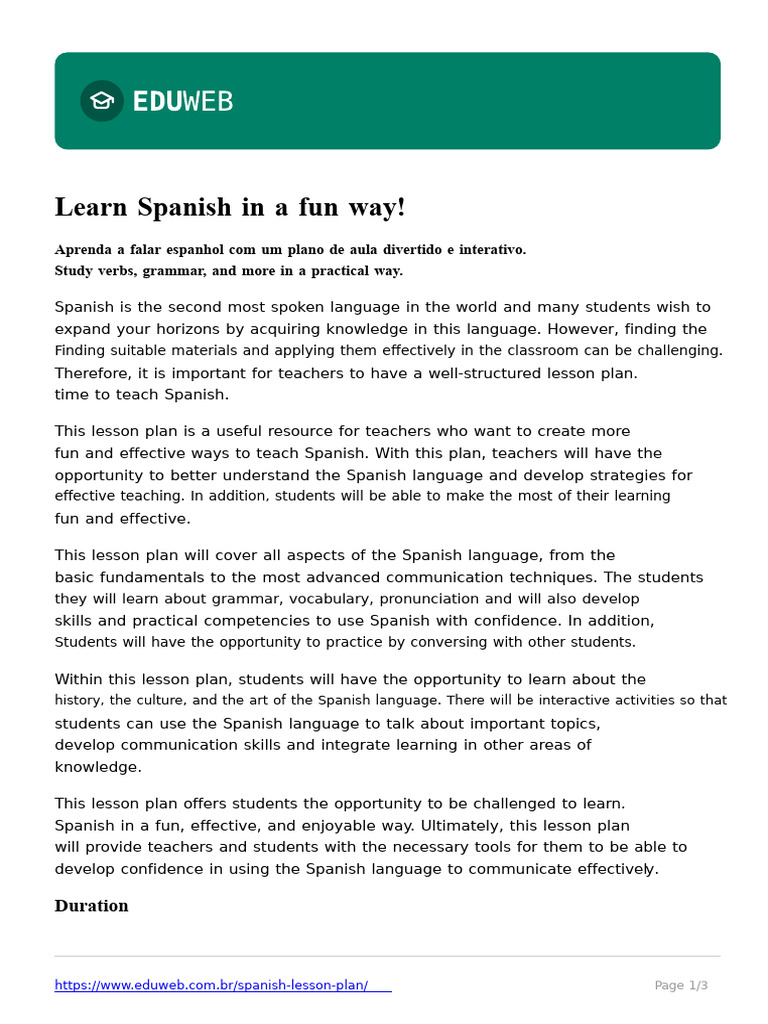 spanish-lesson-plan | PDF | Reading Comprehension | Verb