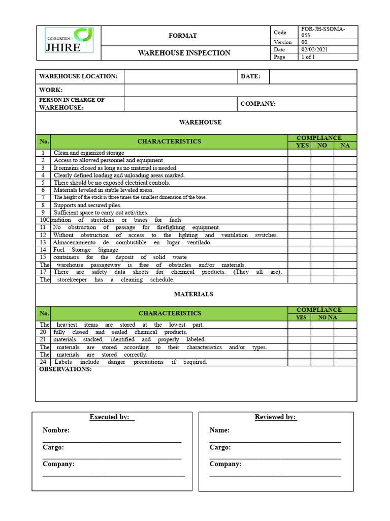 Warehouse Inspection Compliance Checklist | PDF | Warehouse