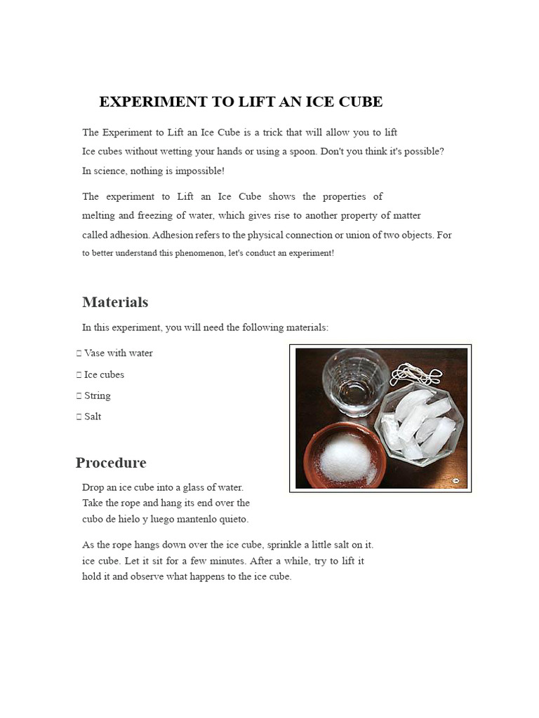 Ice Cube Lifting Experiment Explained | PDF | Ice | Freezing
