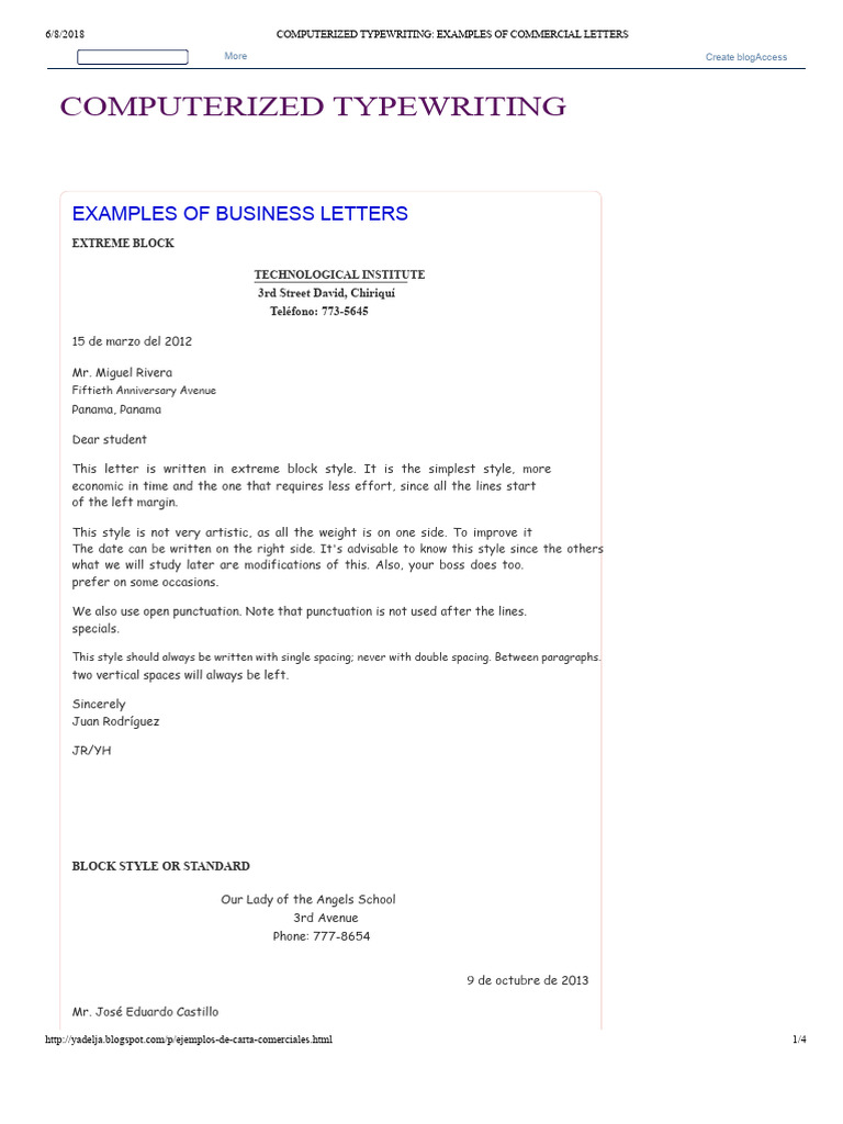 Computerized Typing: Examples of Commercial Letters | PDF