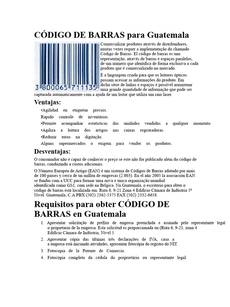 Código de Barras na Guatemala: Guia Completo | PDF | Código de barras ...