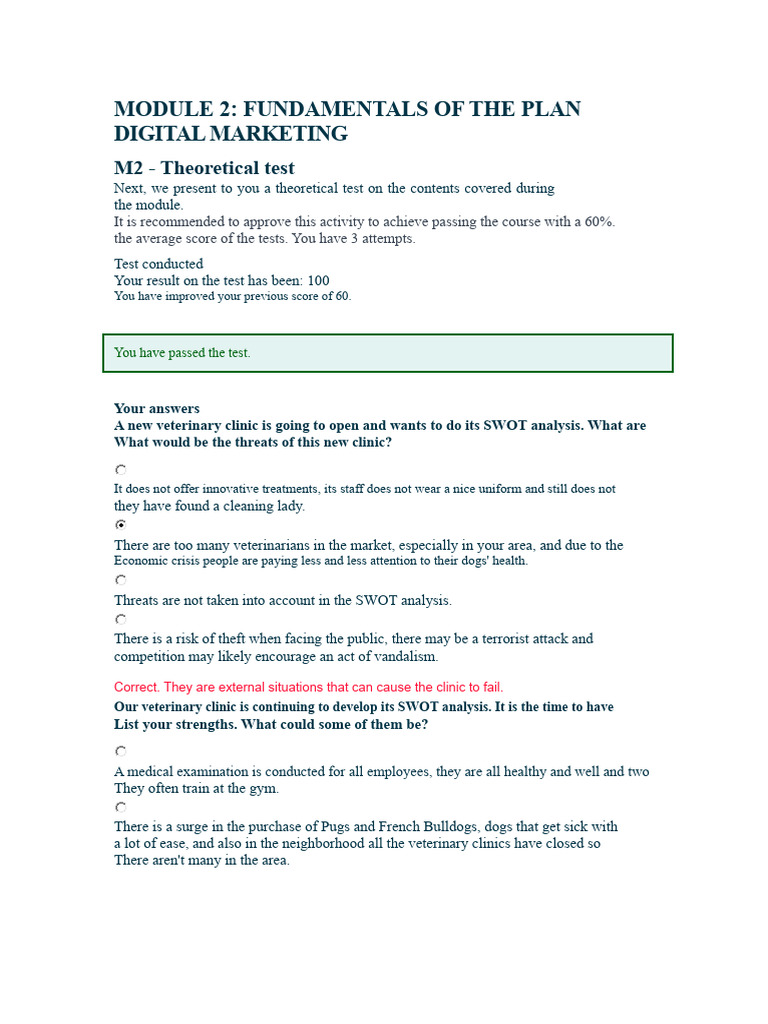 MODULE 2: FUNDAMENTALS OF THE DIGITAL MARKETING PLAN | PDF | Swot ...