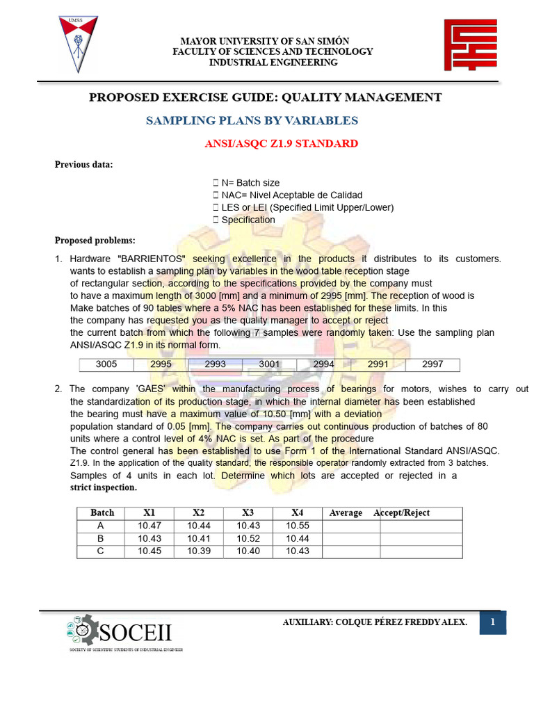 Sampling Plans Exercises - Part 1 | PDF | Sampling (Statistics) | Risk