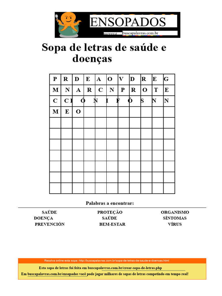 Sopa de Letras de Saúde e Doenças | PDF