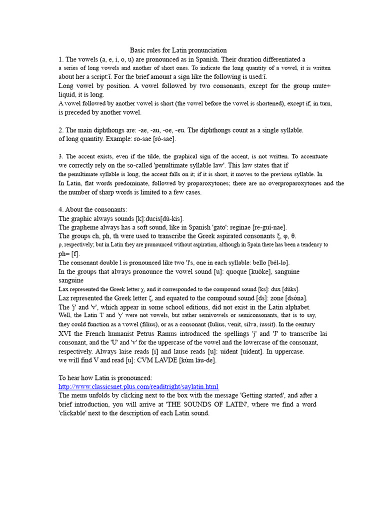 Essential Latin Pronunciation Guide | PDF | Stress (Linguistics) | Syllable