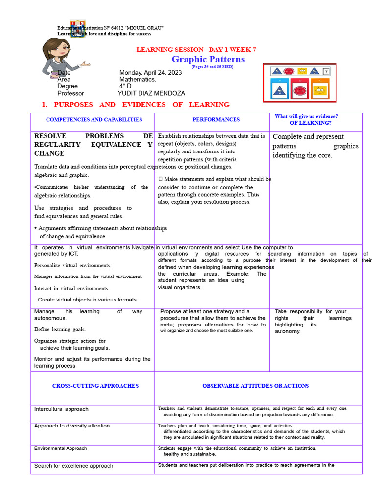 SESSION MAT. DAY 1 WEEK 7 Graphic patterns | PDF | Learning | Pattern