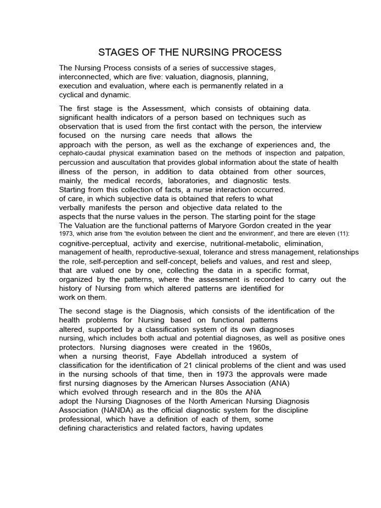 STAGES OF THE NURSING PROCESS | PDF | Medical Diagnosis | Nursing