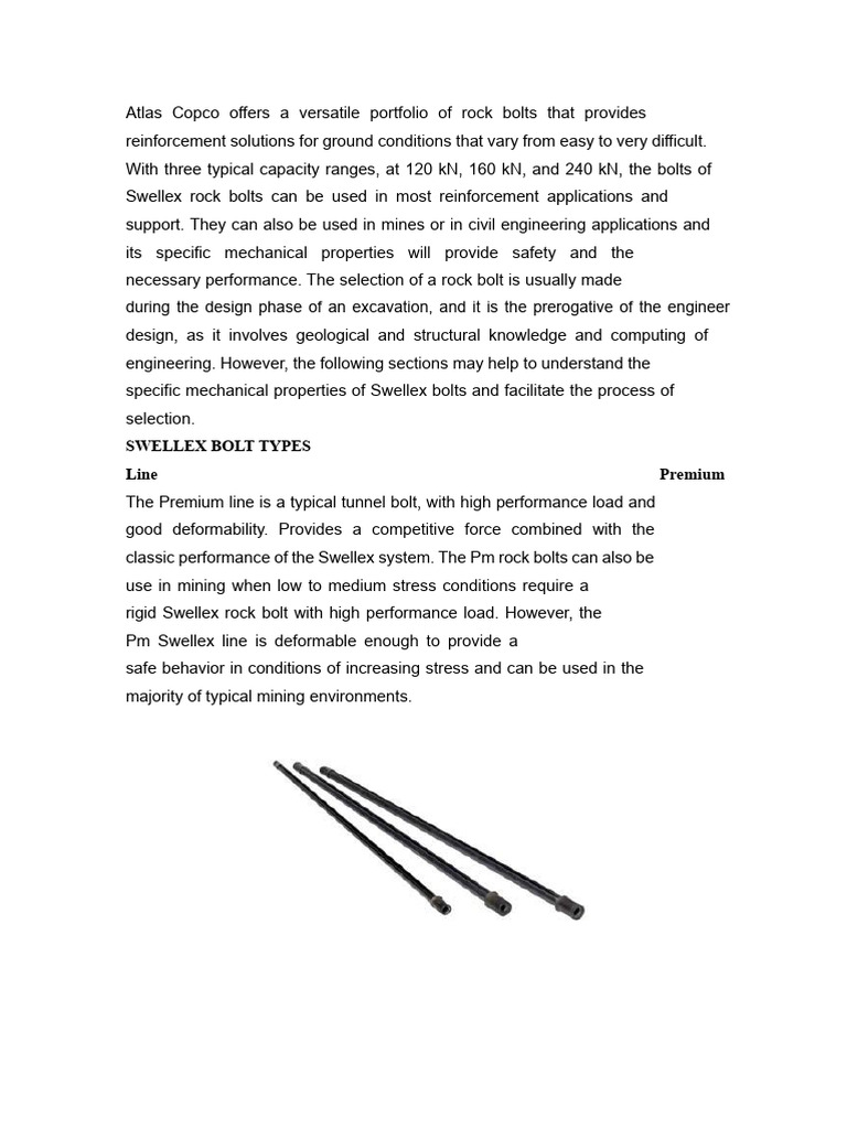 types of swellex bolts.docx | PDF | Screw | Engineering