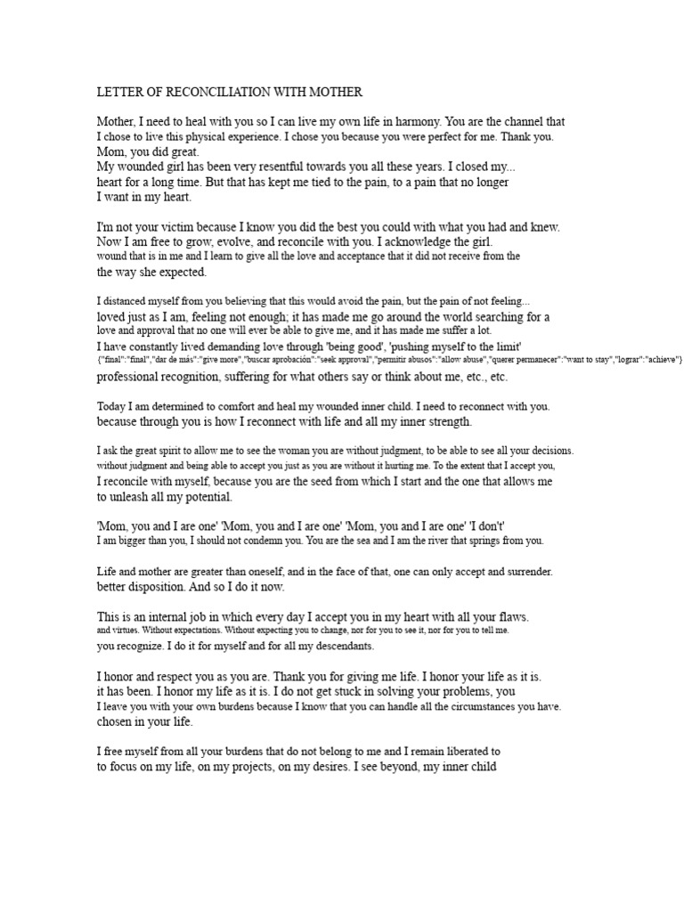 Letter of Reconciliation With The Mother | PDF | Love