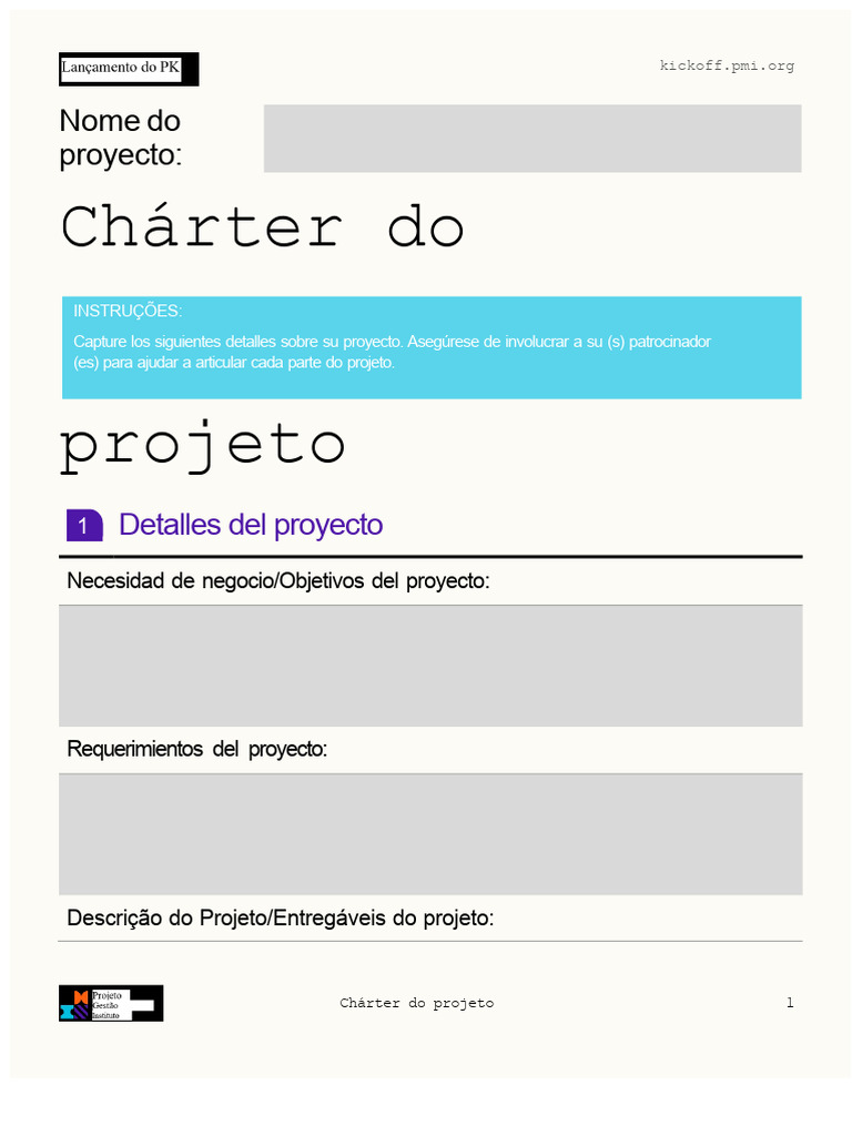 Documento Do Projeto - Project Charter PMI | PDF