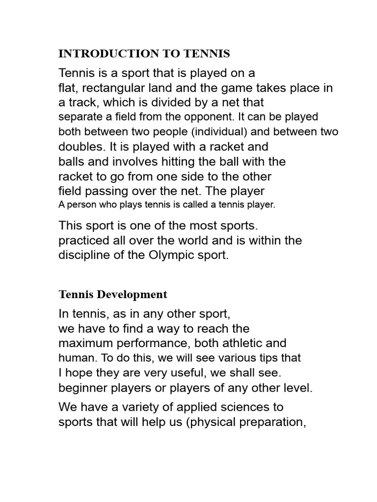 INTRODUCTION TO TENNIS | PDF | Perception | Sports