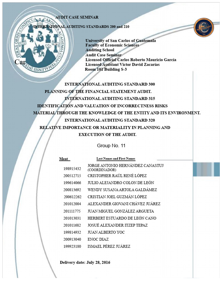 Audit Case Seminar: ISA 300, 315, 320 | PDF | Audit | Internal Control