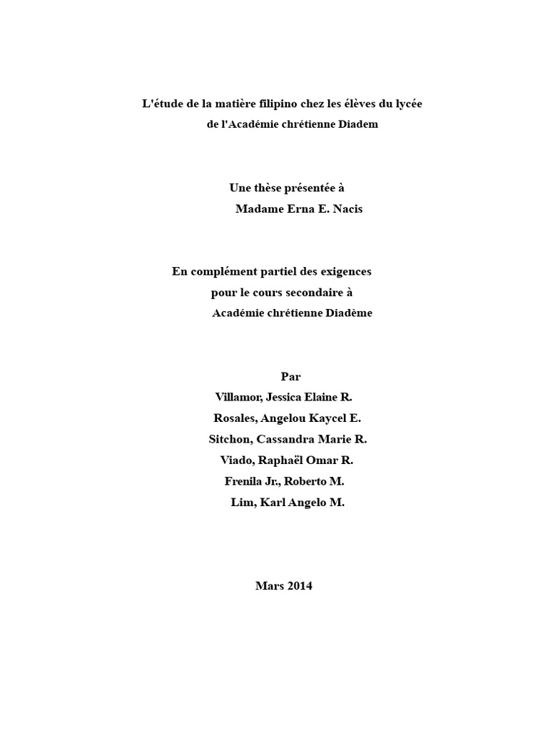 Étude sur la matière filipino au lycée | PDF | Philippines | Tagalog