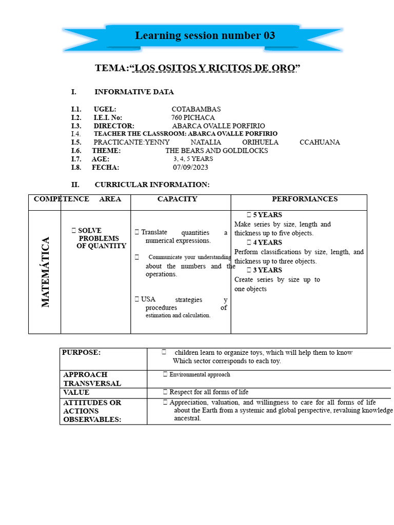 3. Session...."The Teddy Bears and Goldilocks" | PDF | Behavior ...