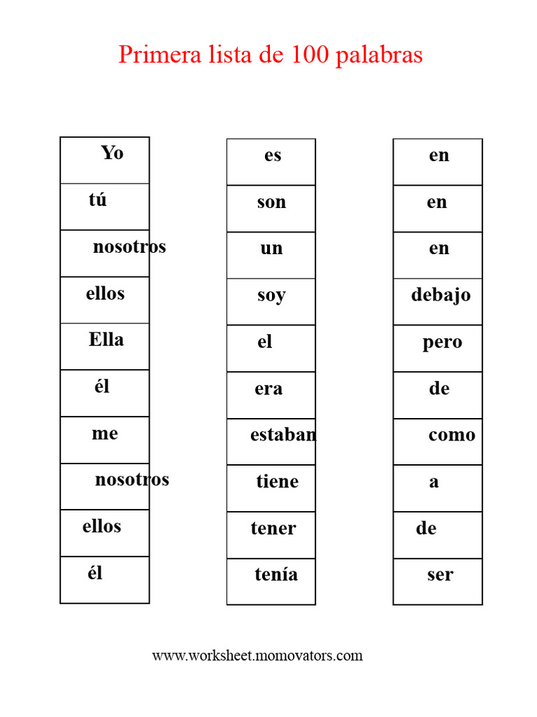 Lista de 100 palabras en español | PDF