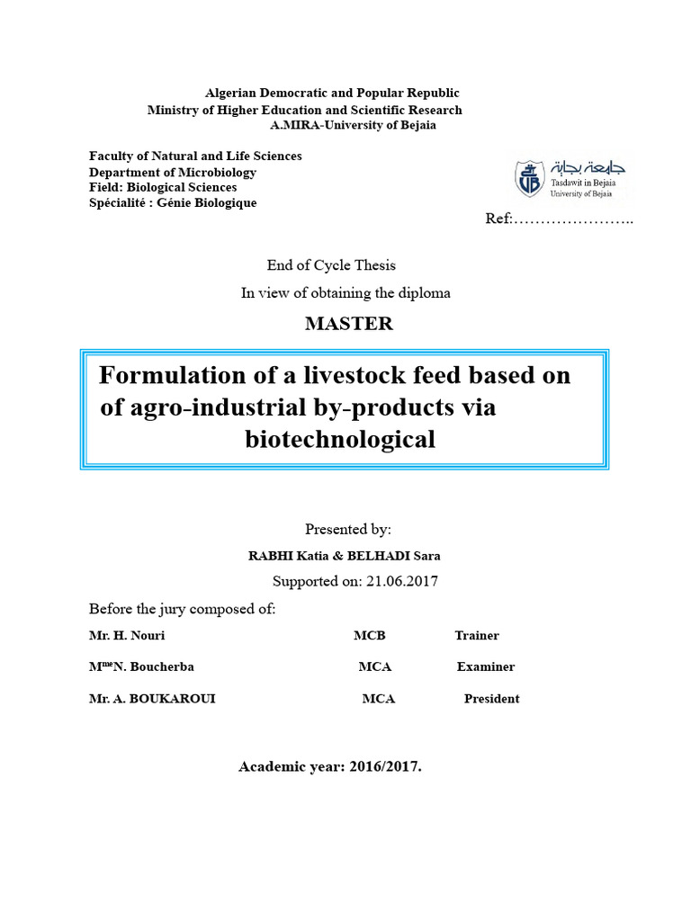 Formulation of a livestock feed based on agro-industrial by-products ...