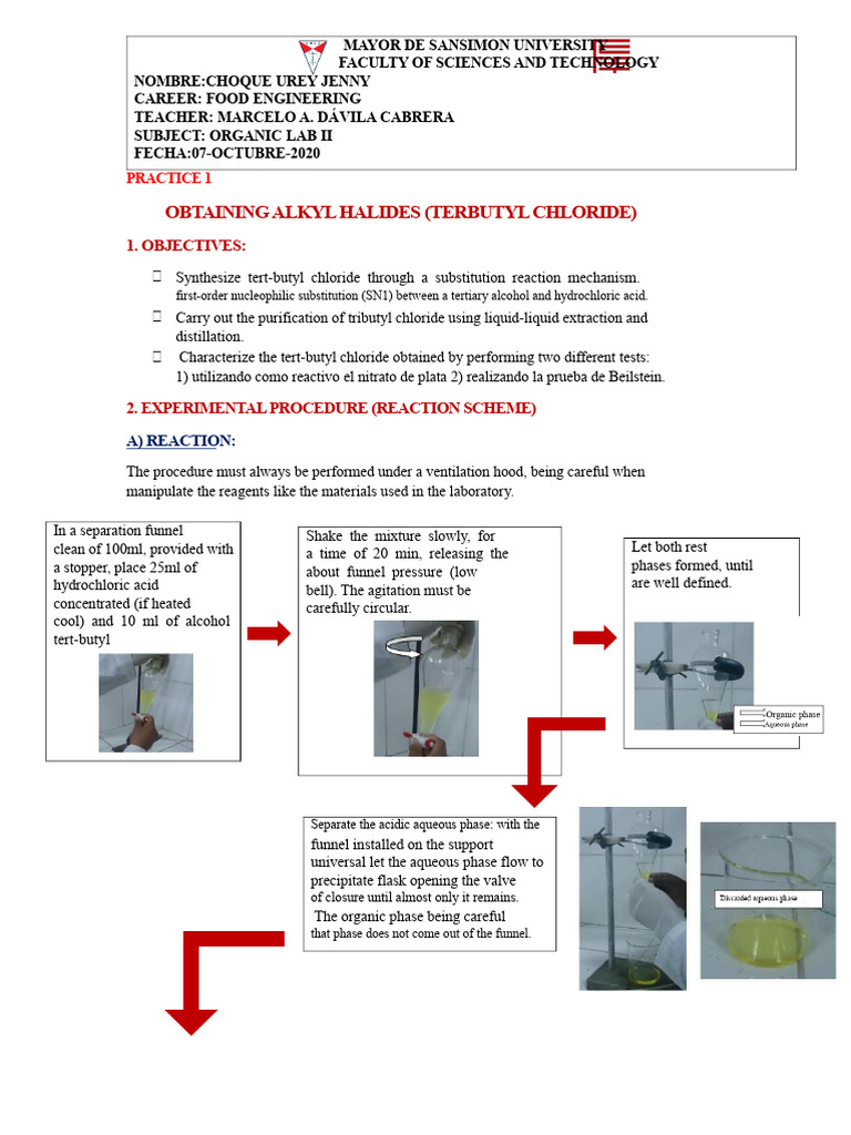 P.1. Obtaining Alkyl Halides (Tert-Butyl Chloride) | PDF | Chemical ...