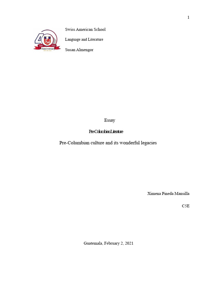 Essay on Pre-Columbian Literature | PDF | Pre Columbian Era ...