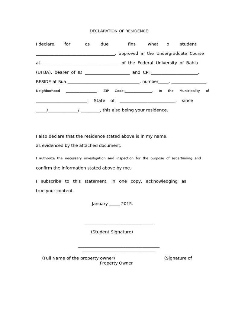 Declaration of Residence | PDF