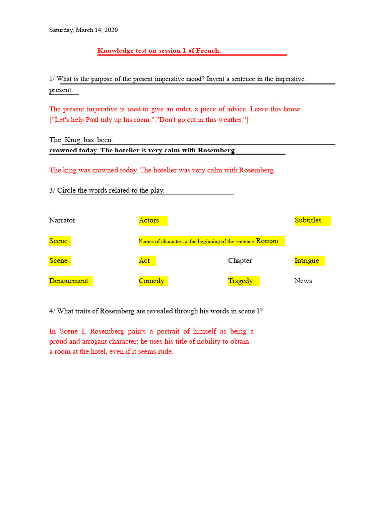 Corrected MCQ revision S1 French 2 | PDF