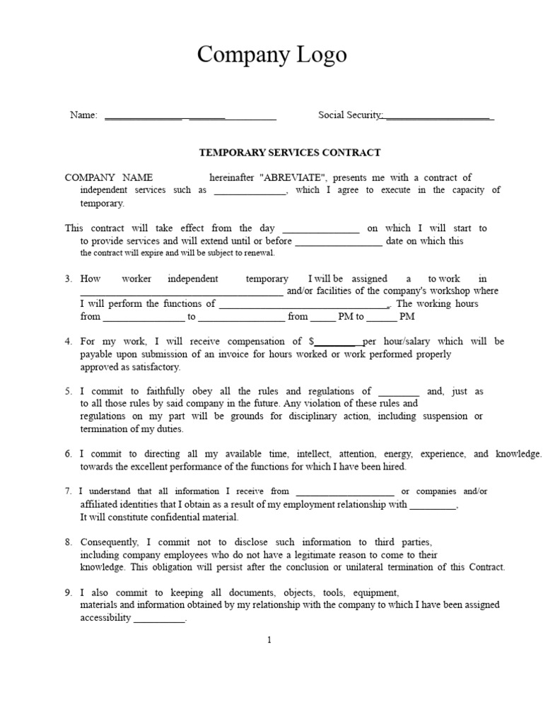 Temporary Services Contract Template | PDF | Civil Law (Legal System ...