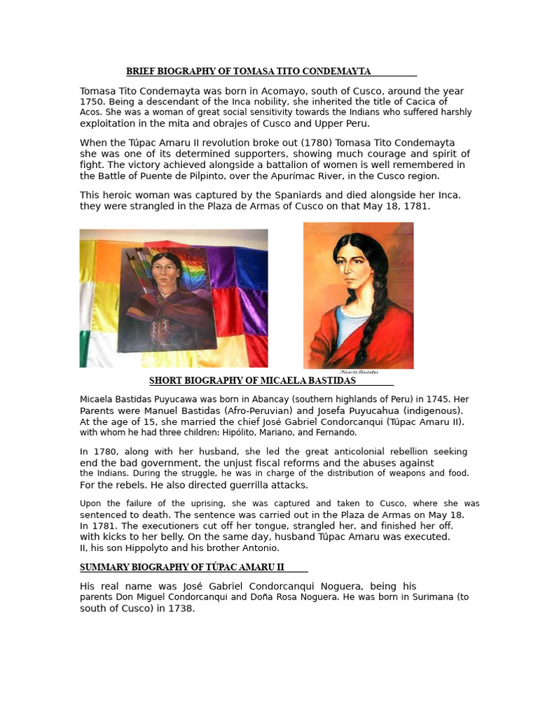 Brief Biography of Tomasa Tito Condemayta | PDF | Peru | South America