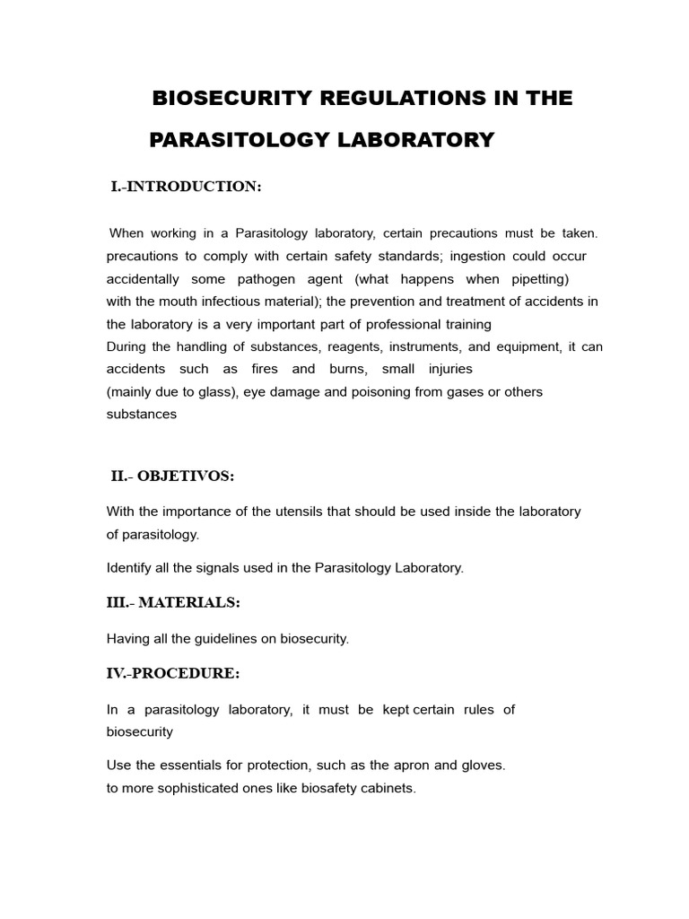 Biosecurity Guidelines for Parasitology Labs | PDF | Occupational ...