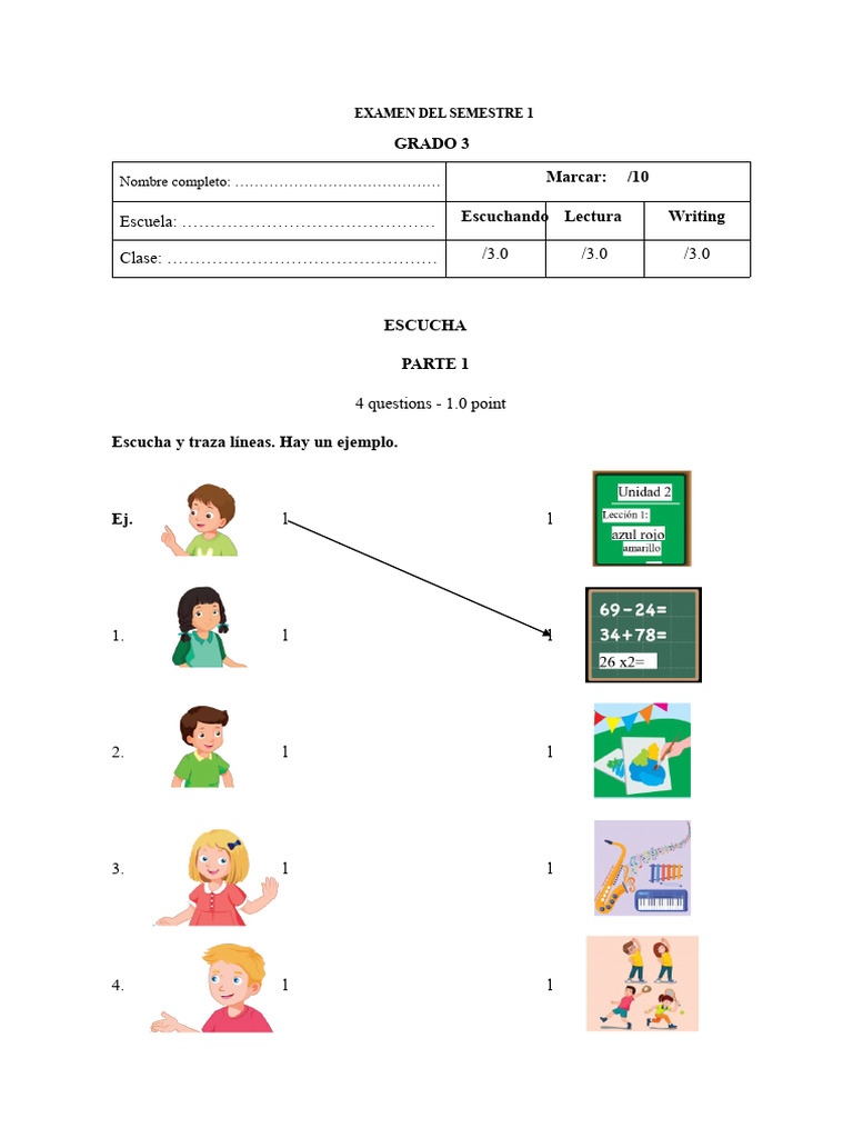 Examen de Evaluación Del Primer Semestre - Tiempo Inglés 3 Smart Start ...