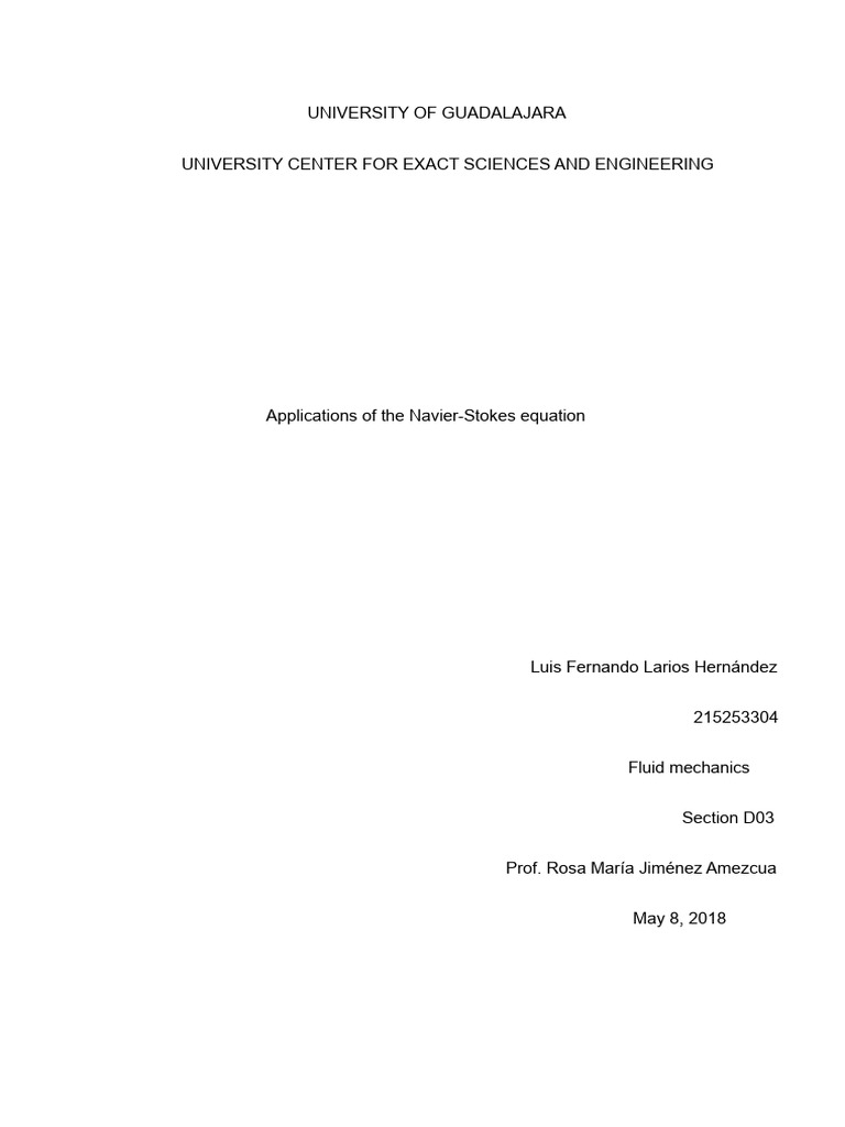 Navier-Stokes Equation Applications | PDF