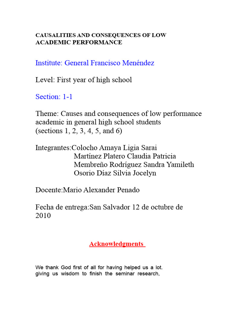 Causes of Low Academic Performance | PDF | Psychology | Motivational