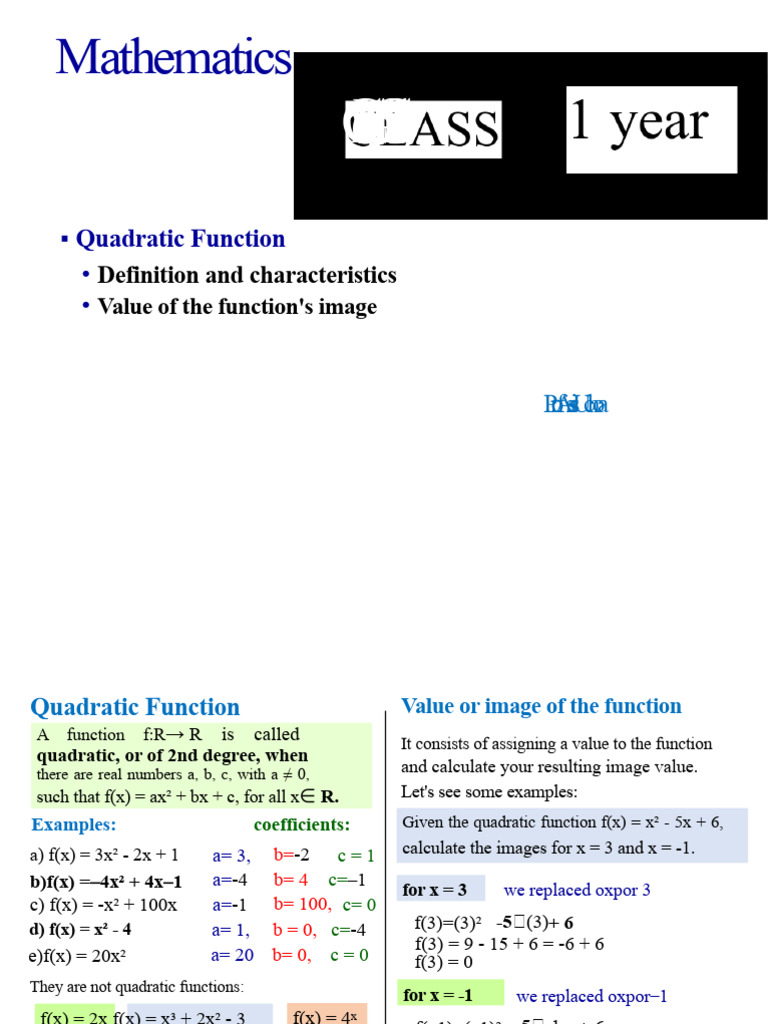 1st Year - Introduction to Quadratic Functions | PDF