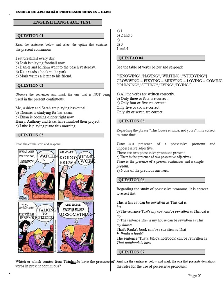 YES. 7th GRADE (possessive pronoun, present continuous) | PDF | English ...