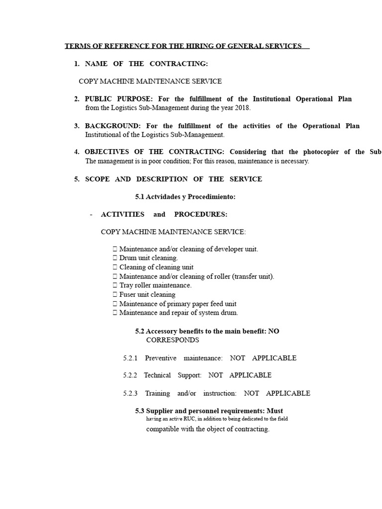 Copy Machine Maintenance Service Terms | PDF