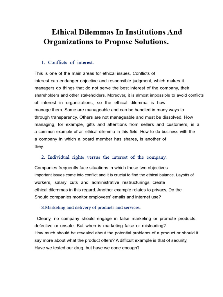 Ethical Dilemmas In Institutions And Organizations | PDF | Corporate ...