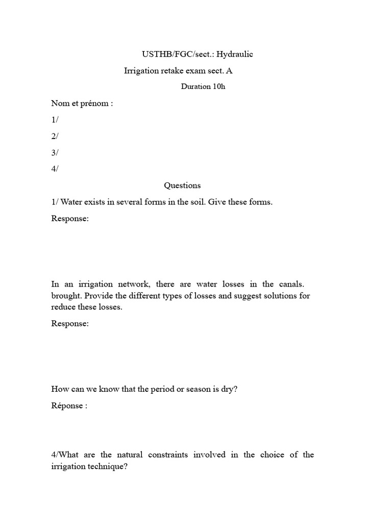 Irrigation exam | PDF