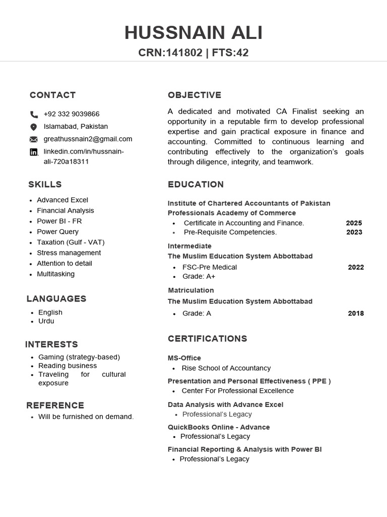 Hussnain Ali's Resume | PDF