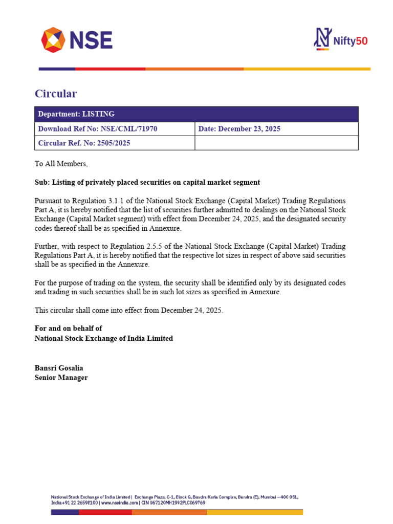 Listing of Private Securities on NSE | PDF
